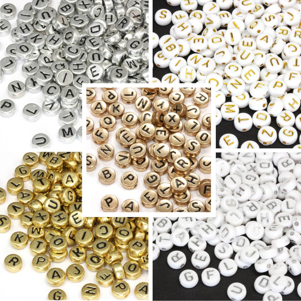 Metallic Plastic Letter Beads 4x7mm Bundle - Pack of 5