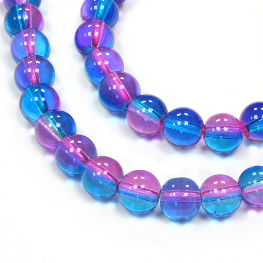 Dual Colour Glass 8mm Rounds Blue and Pink - 1 string
