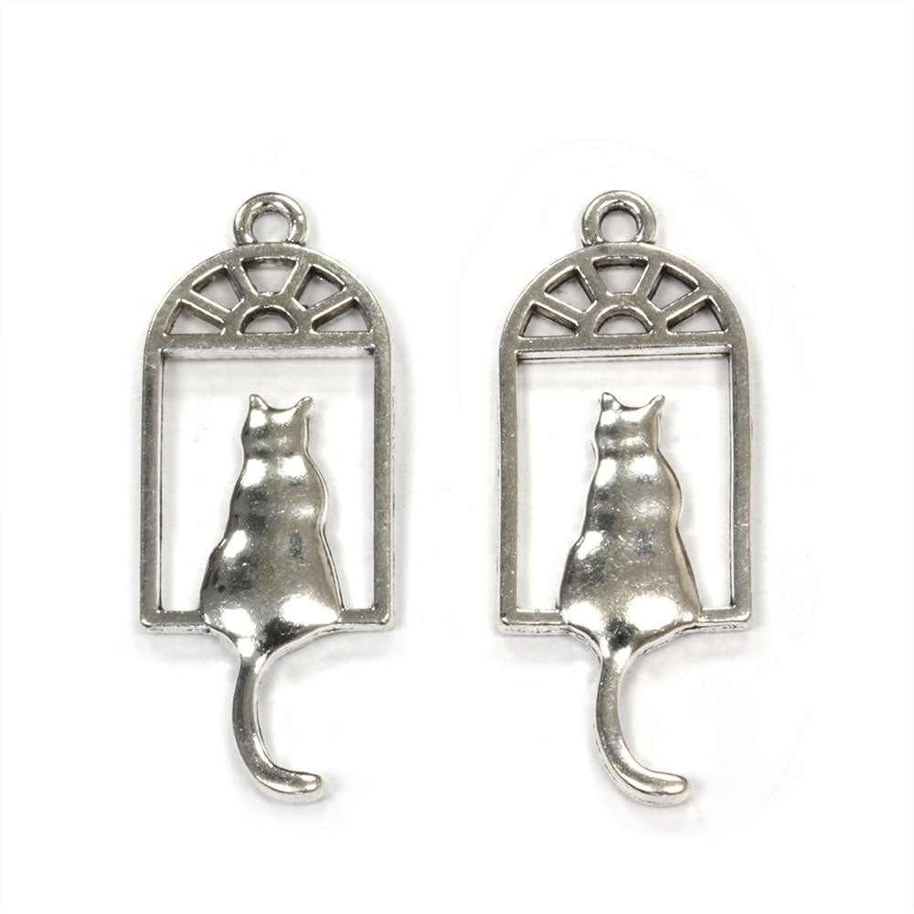 Wistful Cat Antique Silver 33x14mm - Pack of 10